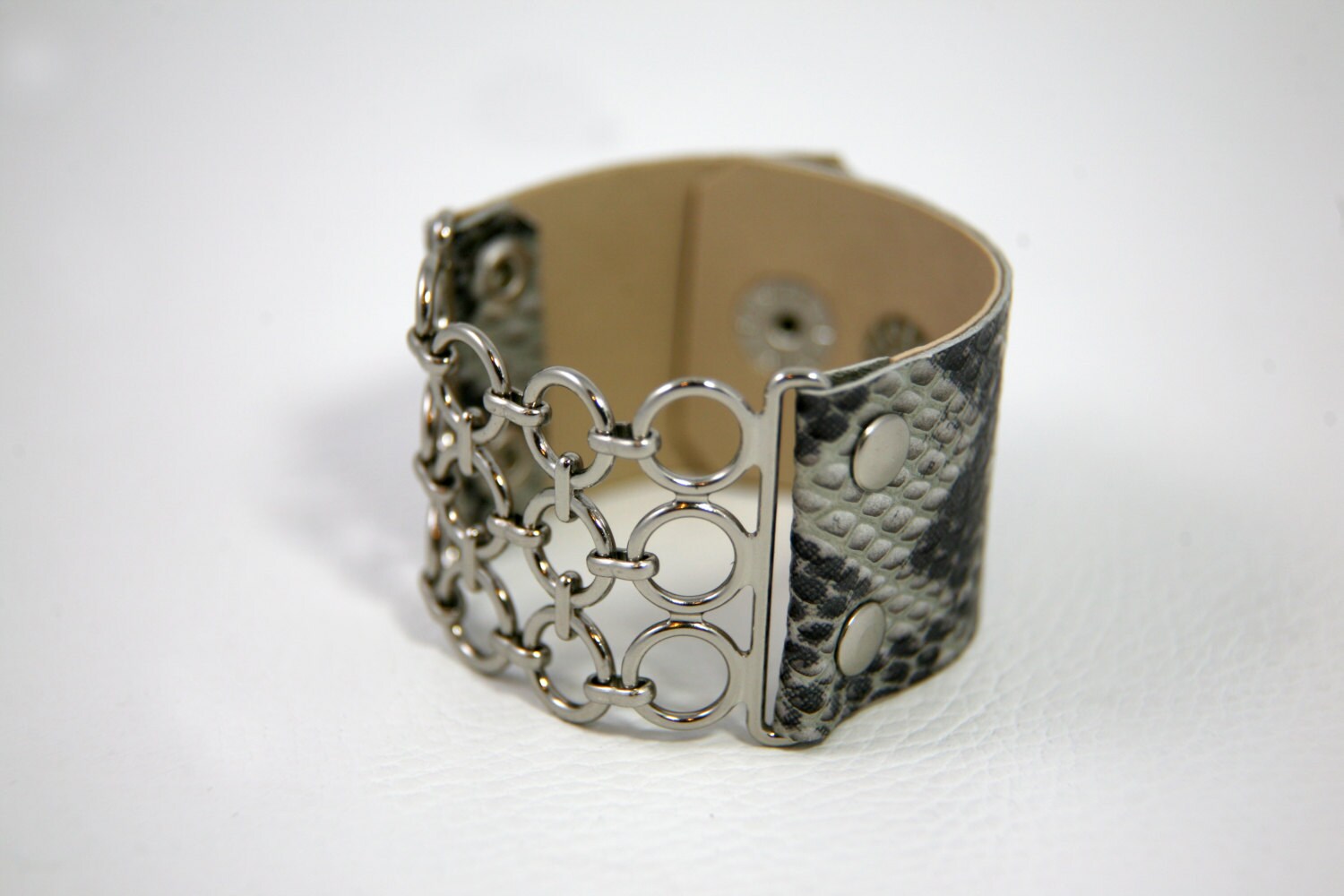 Fancy Leather Bracelet Cuff With Metal Chain Detail, Leather Cuff, Gift ...