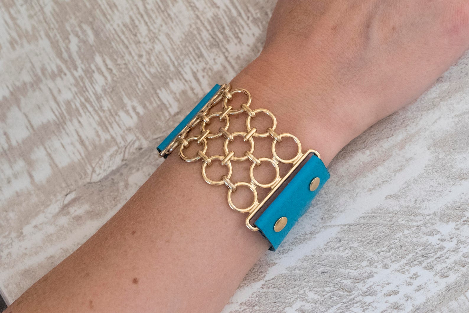 Fancy leather bracelet cuff with metal chain detail leather | Etsy