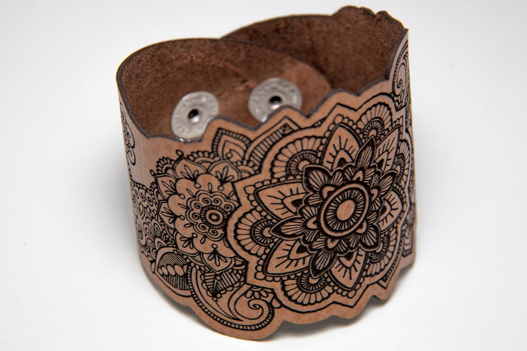 Mandala Leather Bracelet. Laser Cut Mandala Bracelet. Laser Engraved ...