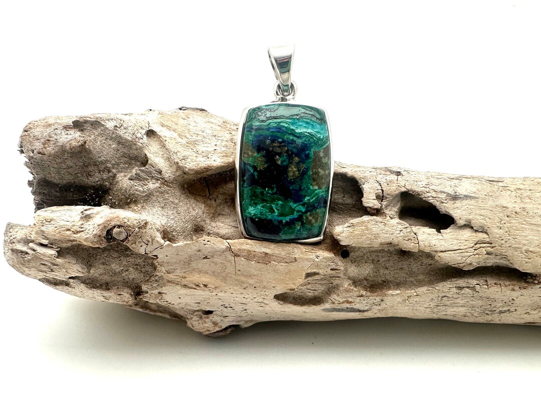 Chrysocolla Azurite Malachite Turquoise Silver Pendant 30mm / Blue ...