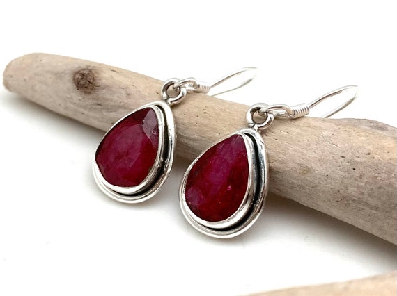 Ruby Earrings Sterling Silver Organic Ruby Silver Earrings - Etsy