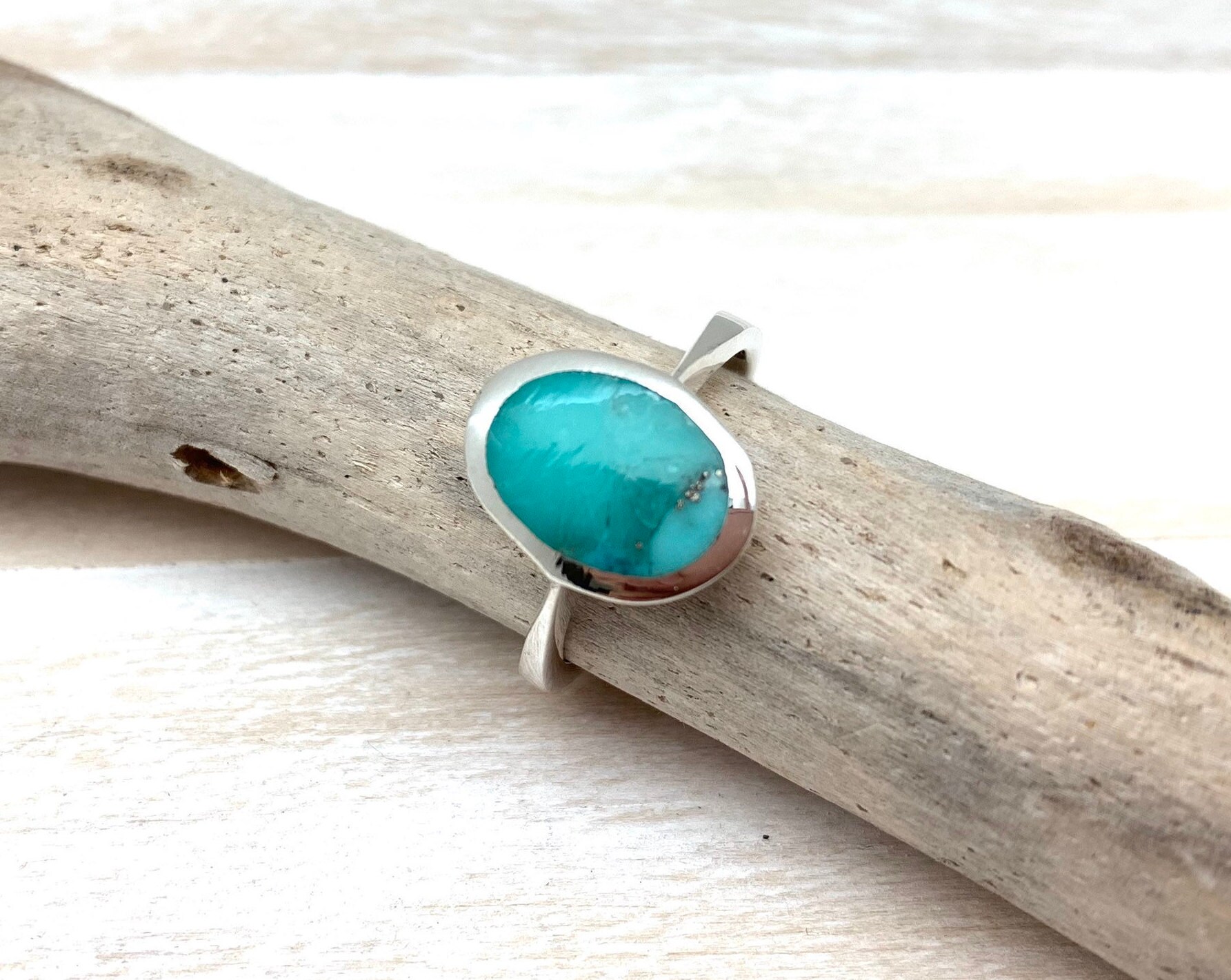 Simple Turquoise Ring Oval Turquoise Flat Ring Modern | Etsy
