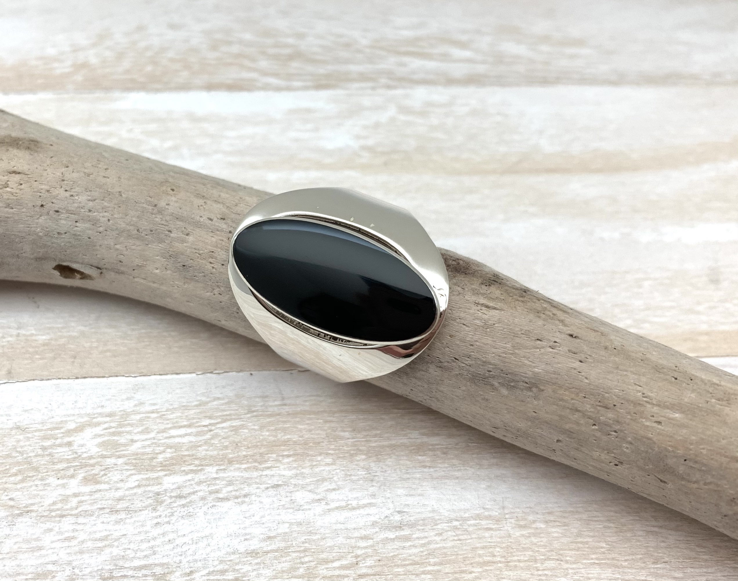 Modern Black Onyx Signet Ring Small - Black Onyx Silver Ring - Black ...