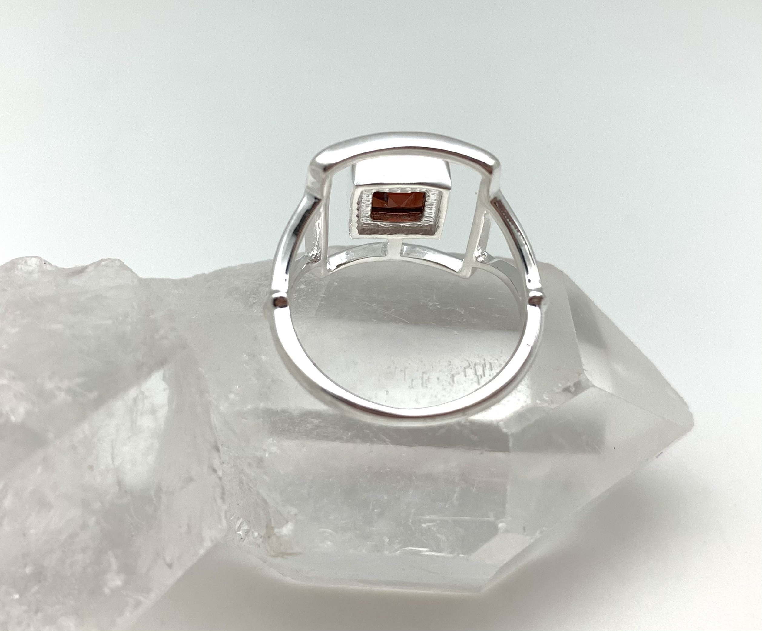 Garnet Square Ring Size 6, 7, 8 / Garnet Geometric Silver Ring / Modern ...