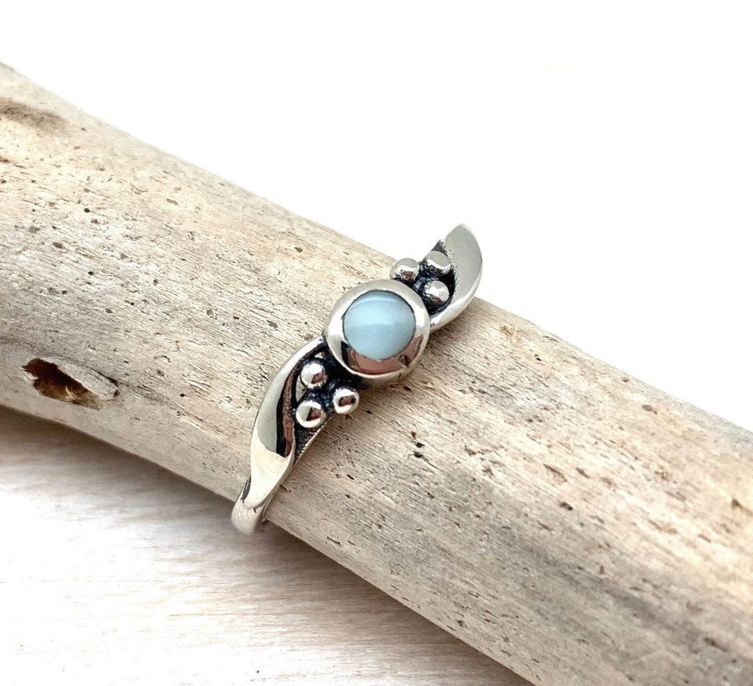 Larimar Dainty Silver Ring / Small Larimar Bali Bead Ring / Boho / Delicate Larimar Ring ...