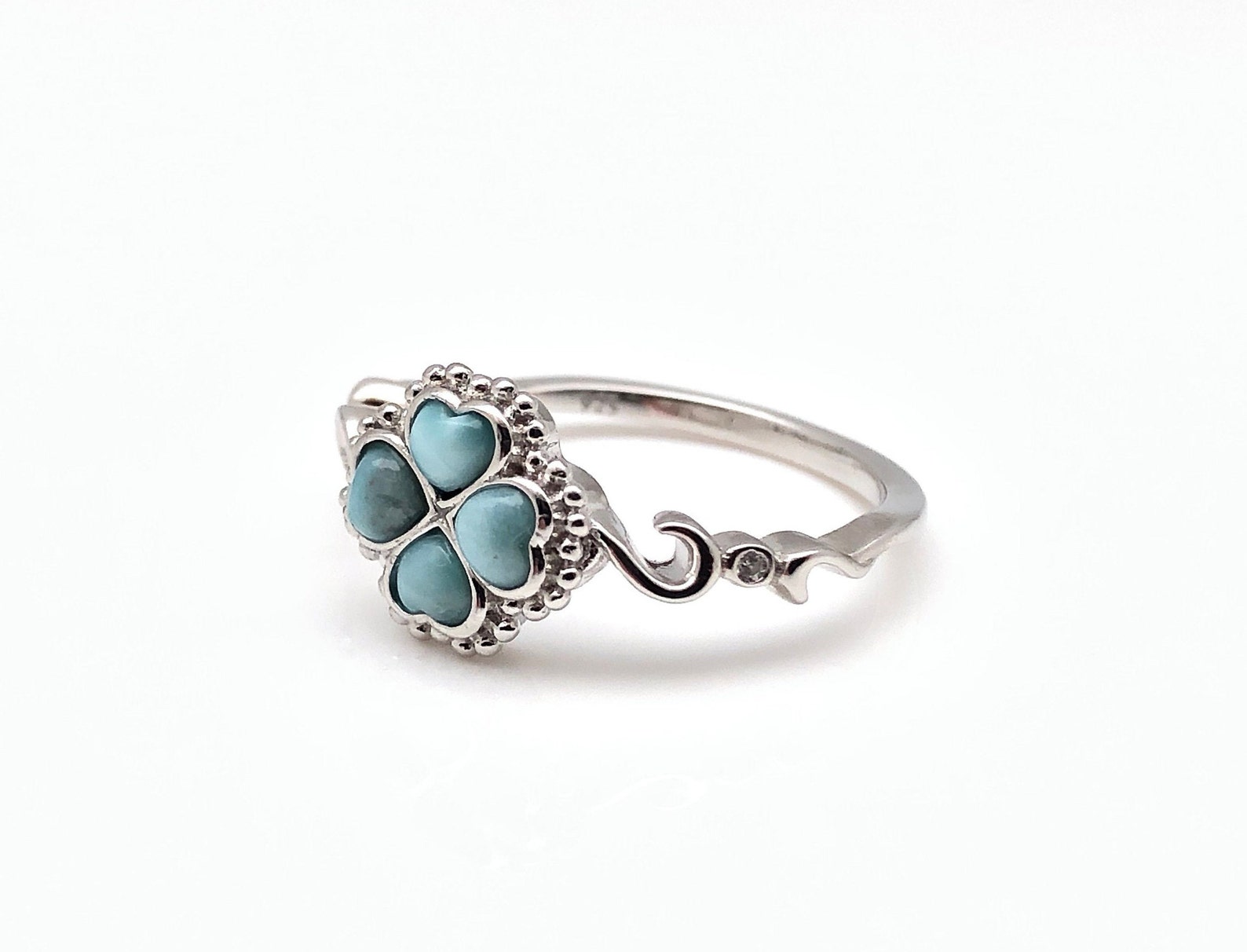 Four Leaf Clover Ring Four Leaf Clover Larimar Ring Size - Etsy