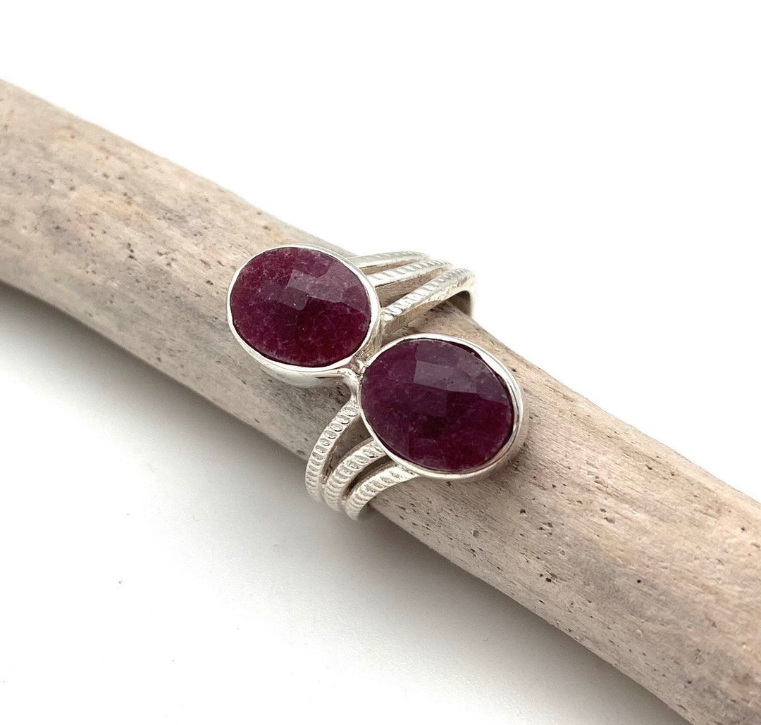 Silver Ruby Ring / Multi Stone Ruby Silver Ring / Oval Faceted Ruby ...