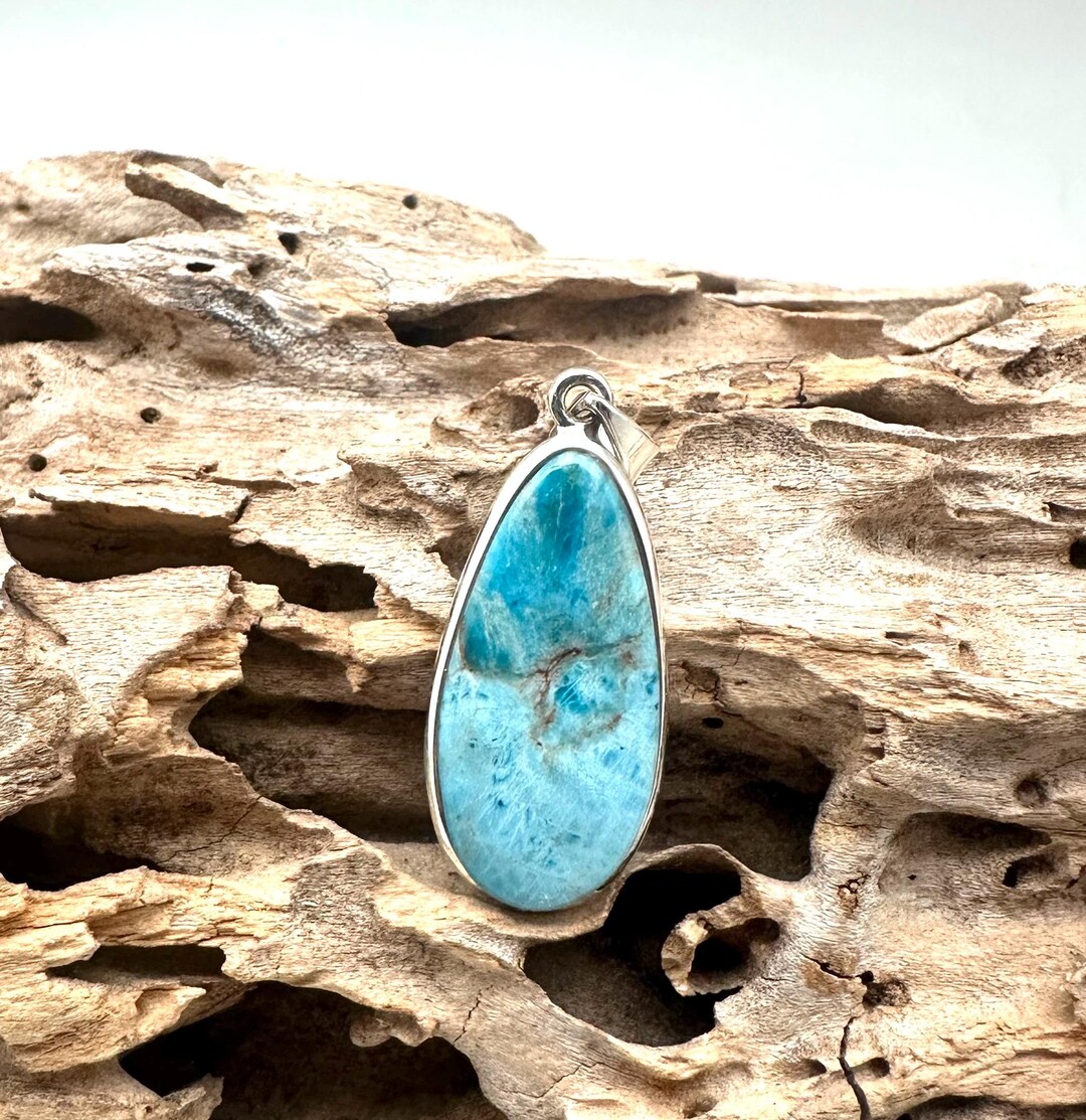 Turquoise Teardrop Pendant / Smooth Turquoise Silver Pendant / Dry ...