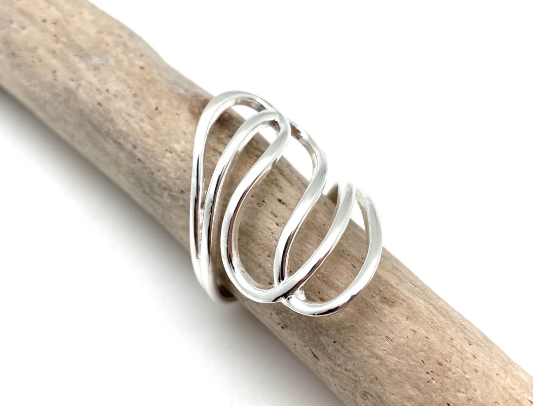 Sterling Silver Swirl Cage Ring, Long Finger Statement - Etsy