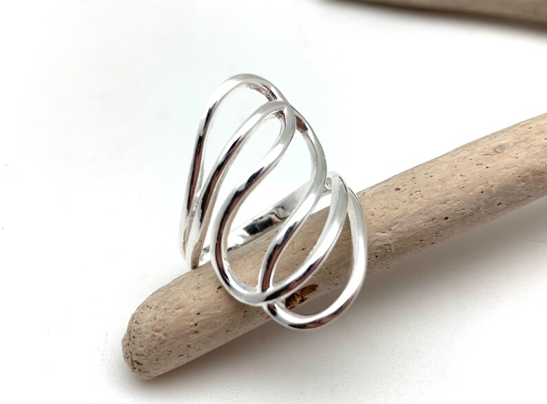 Sterling Silver Swirl Cage Ring, Long Finger Statement - Etsy