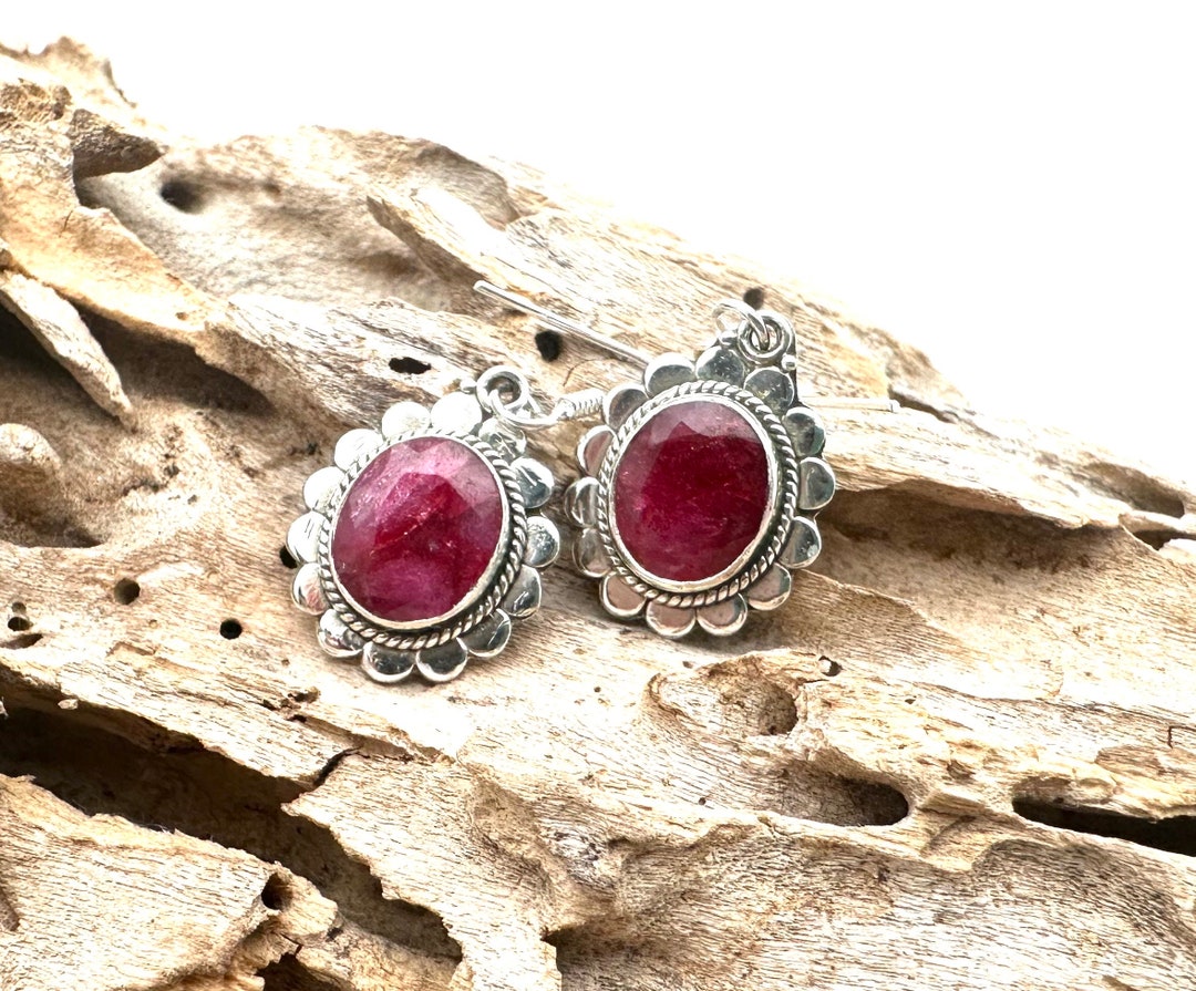Ruby Silver Earrings - Organic Ruby Silver Earrings 20mm - Everyday ...
