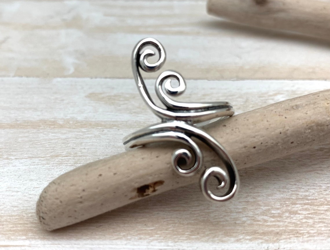 Silver Swirl Ring / Long Scroll Ring / Long Finger Heavy Swirl | Etsy