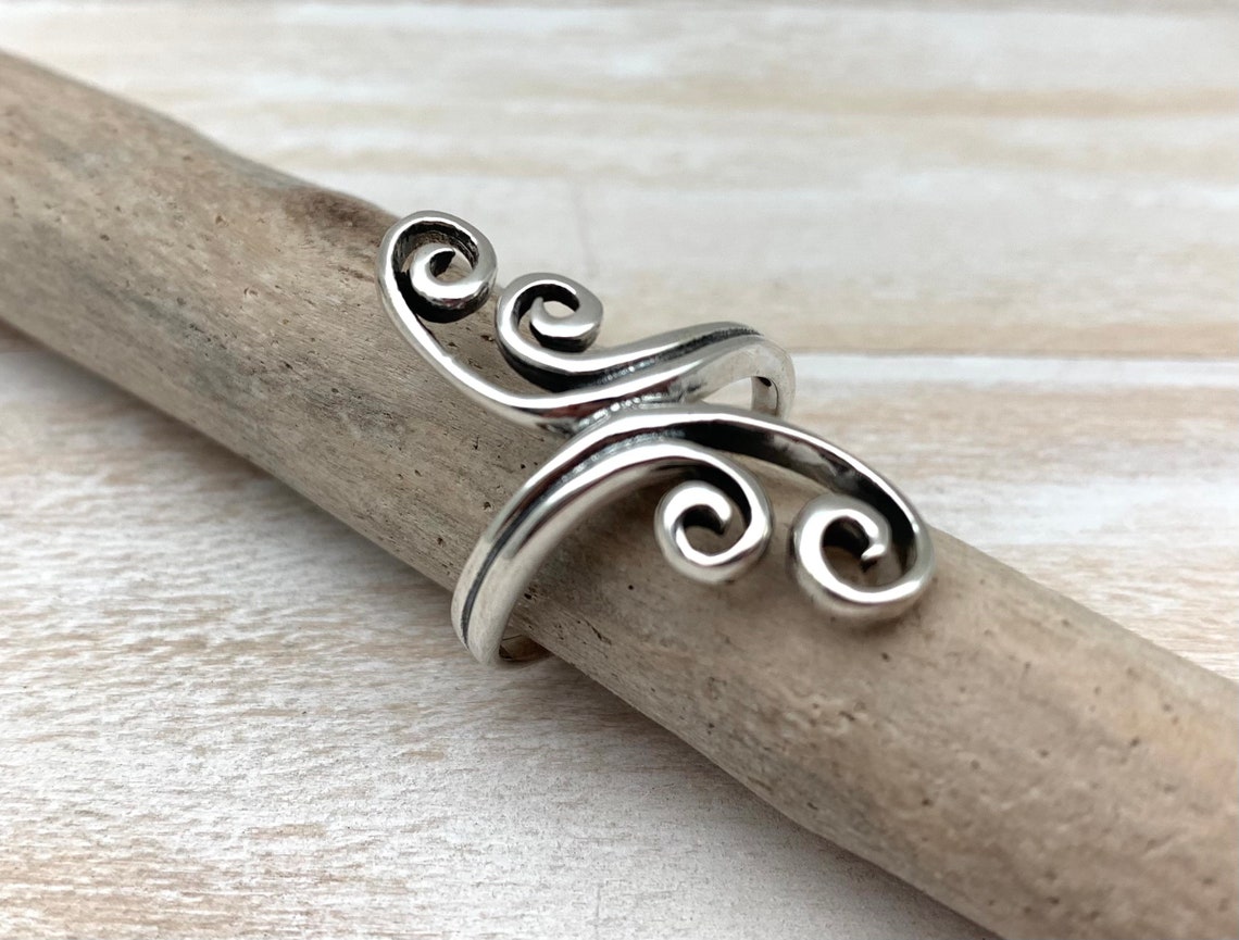 Silver Swirl Ring / Long Scroll Ring / Long Finger Heavy Swirl / Silver ...