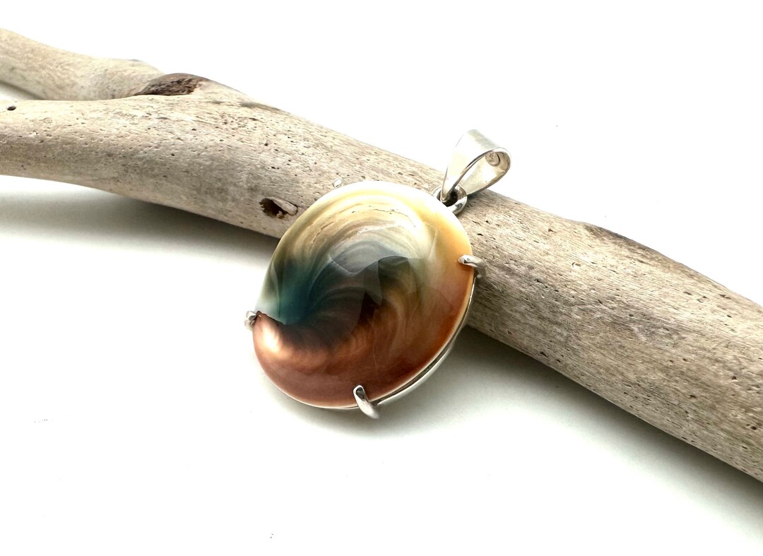 Sterling Silver Shiva Eye Shell Pendant - Green Brown Swirl - Etsy