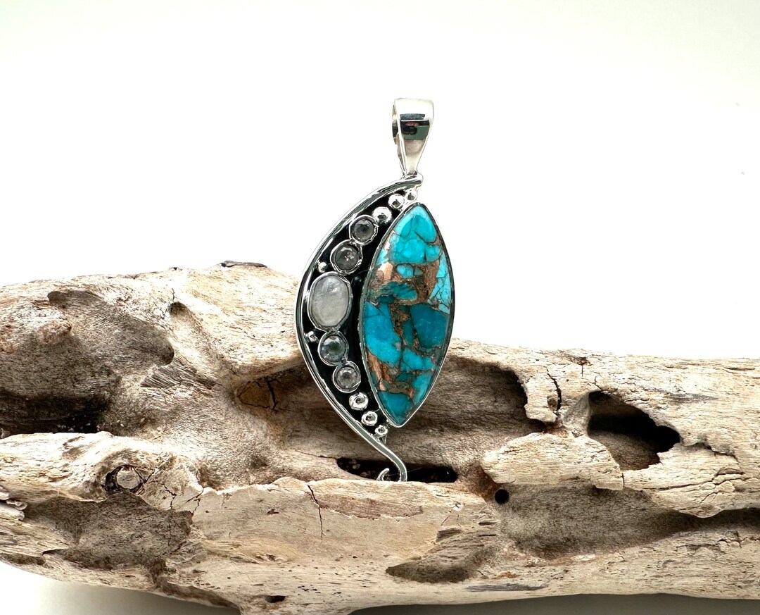 Turquoise Silver Pendant / Artistic Turquoise Silver Pendant / Copper ...
