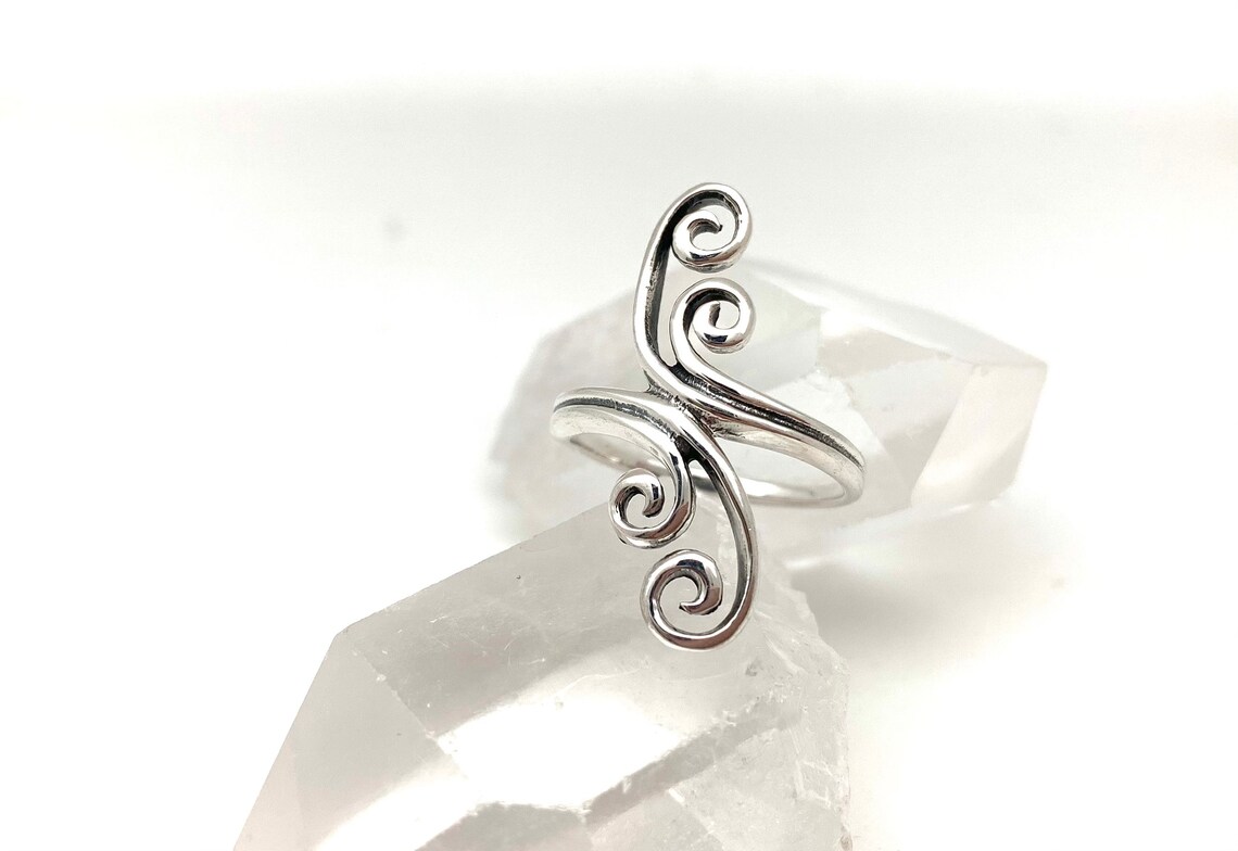 Silver Swirl Ring / Long Scroll Ring / Long Finger Heavy Swirl / Silver ...