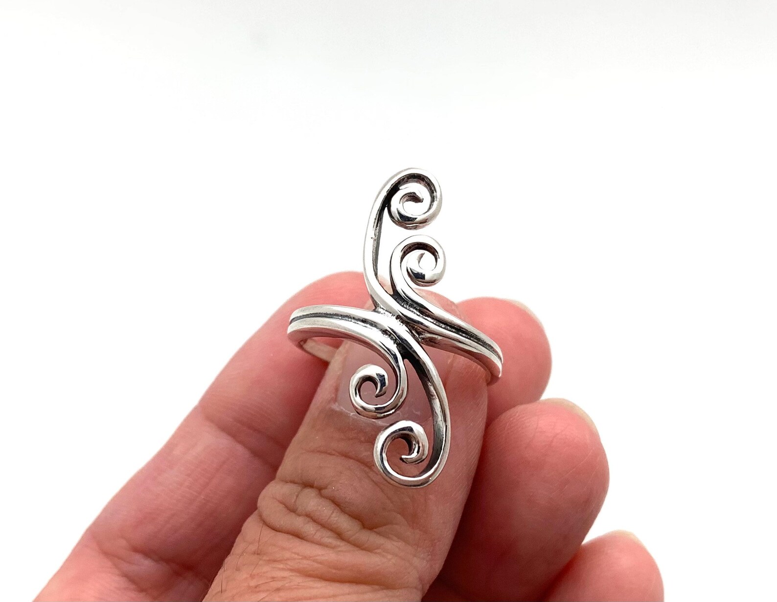 Silver Swirl Ring / Long Scroll Ring / Long Finger Heavy Swirl / Silver ...