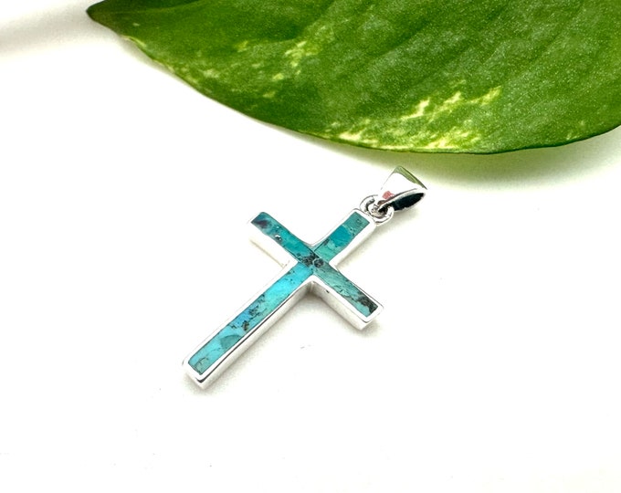 Turquoise Silver Cross Pendant 30mm / Cross Natural Turquoise Silver ...