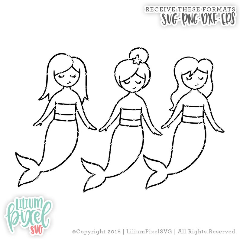 Summer SVG Cut Files / Mermaid Trio Doodle Svg Cutting Files / | Etsy