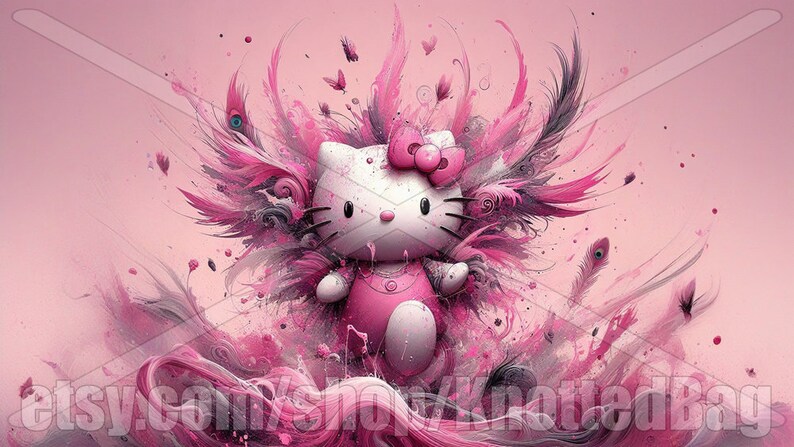 5 Pink Kitty Cat Computer Wallpapers AI Art Digital Download Images ...