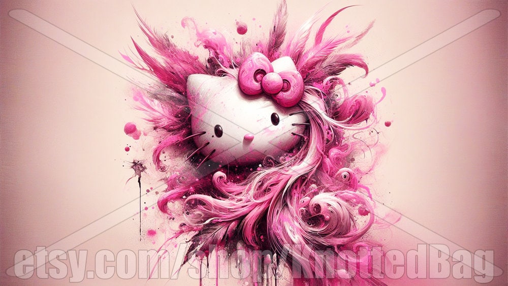 5 Pink Kitty Cat Computer Wallpapers AI Art Digital Download Images ...