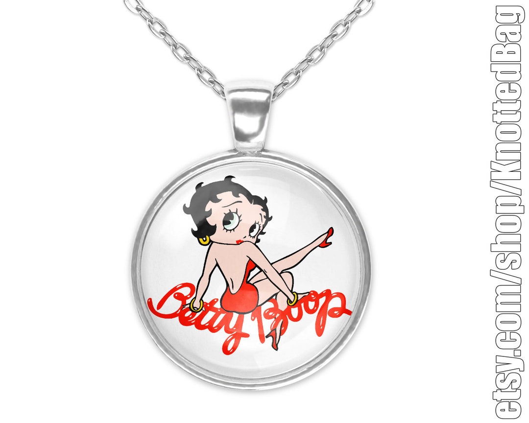 BETTY BOOP Pendant Glass Charm 1 1/8 X 1 3/8 24 Silver Tone Chain ...