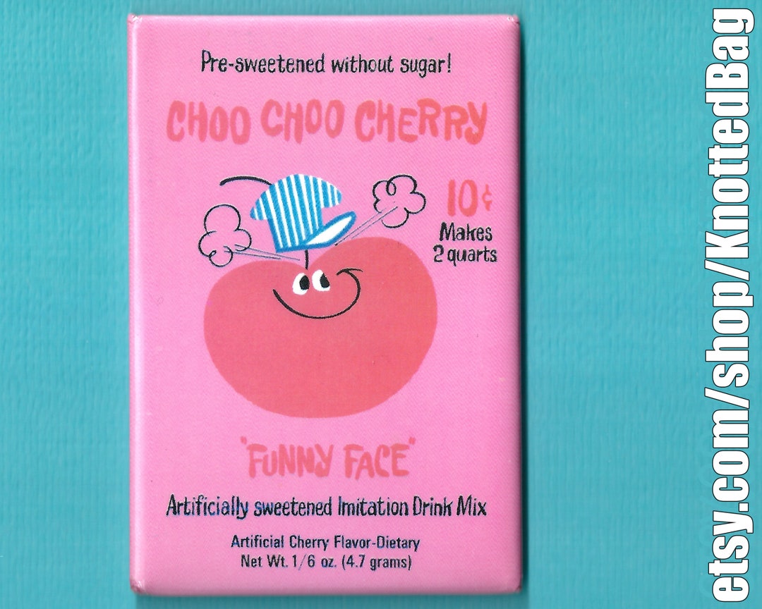 VINTAGE Choo Choo Cherry Magnet 2 1/8 X 3 1/8 Pink Original FUNNY FACE ...