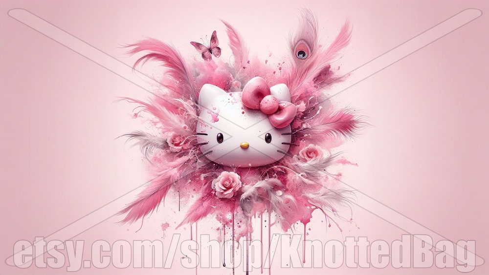 5 Pink Kitty Cat Computer Wallpapers AI Art Digital Download Images ...