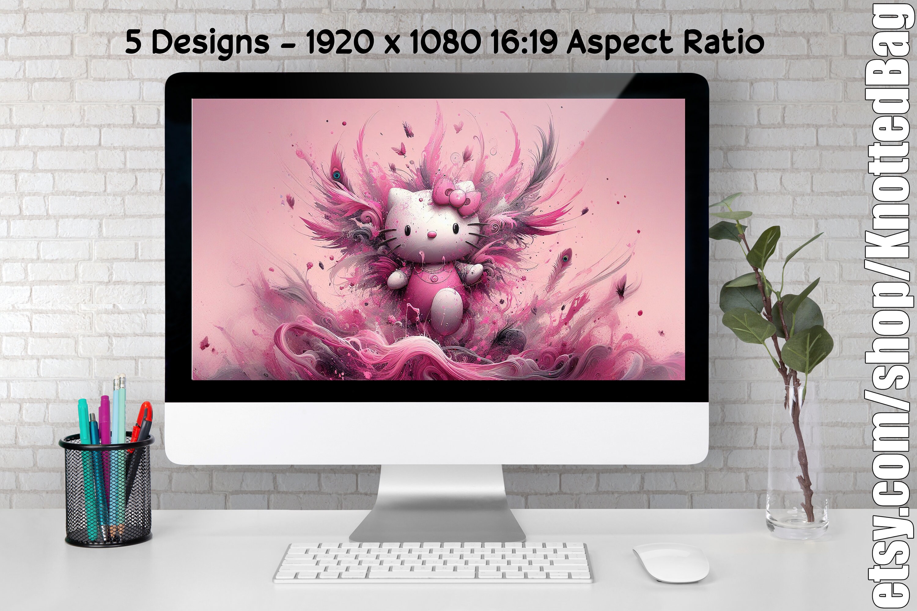 5 Pink Kitty Cat Computer Wallpapers AI Art Digital Download Images ...