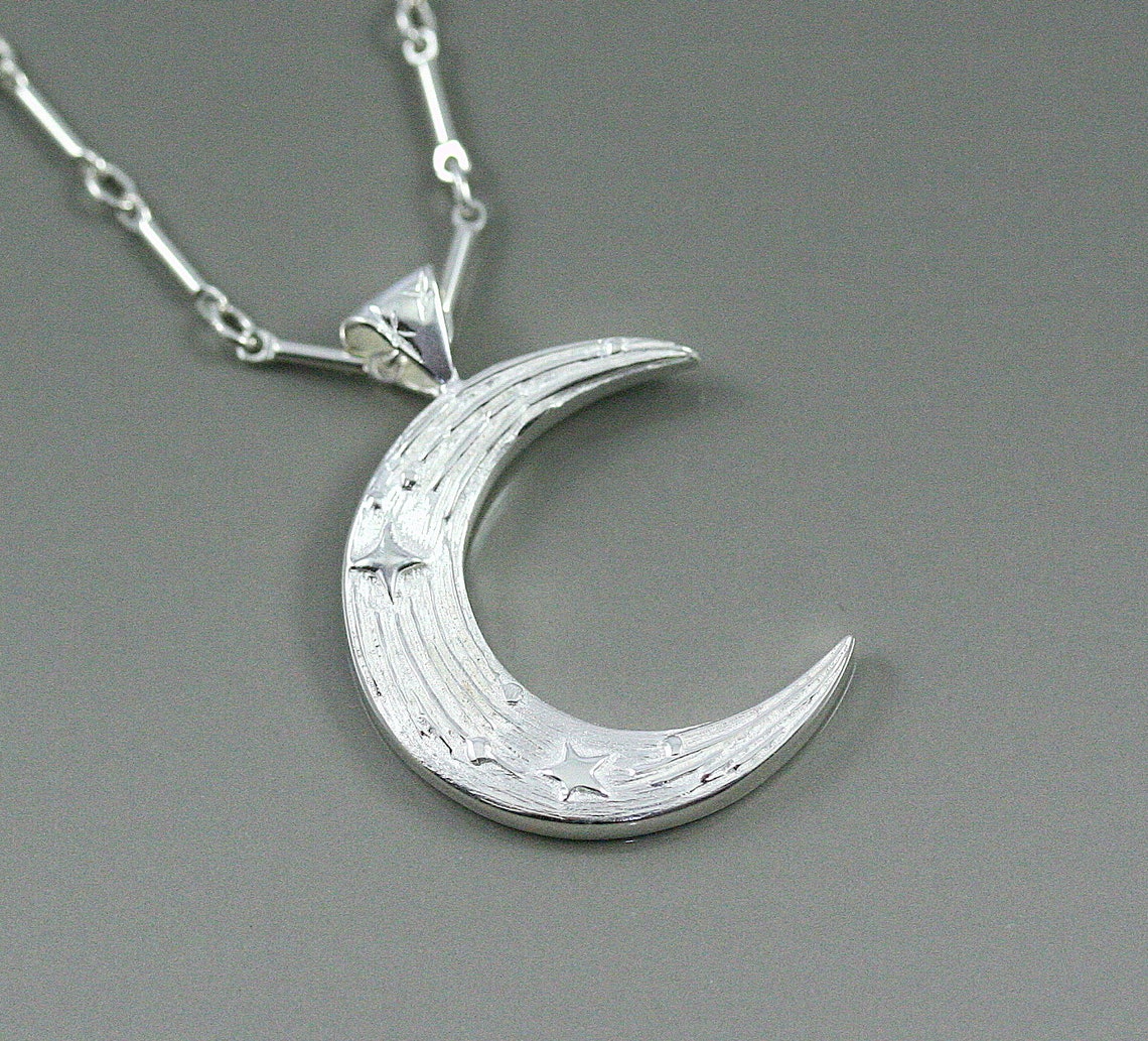 Moon Crescent Pendant Silver Moon Pendant Silver Moon - Etsy