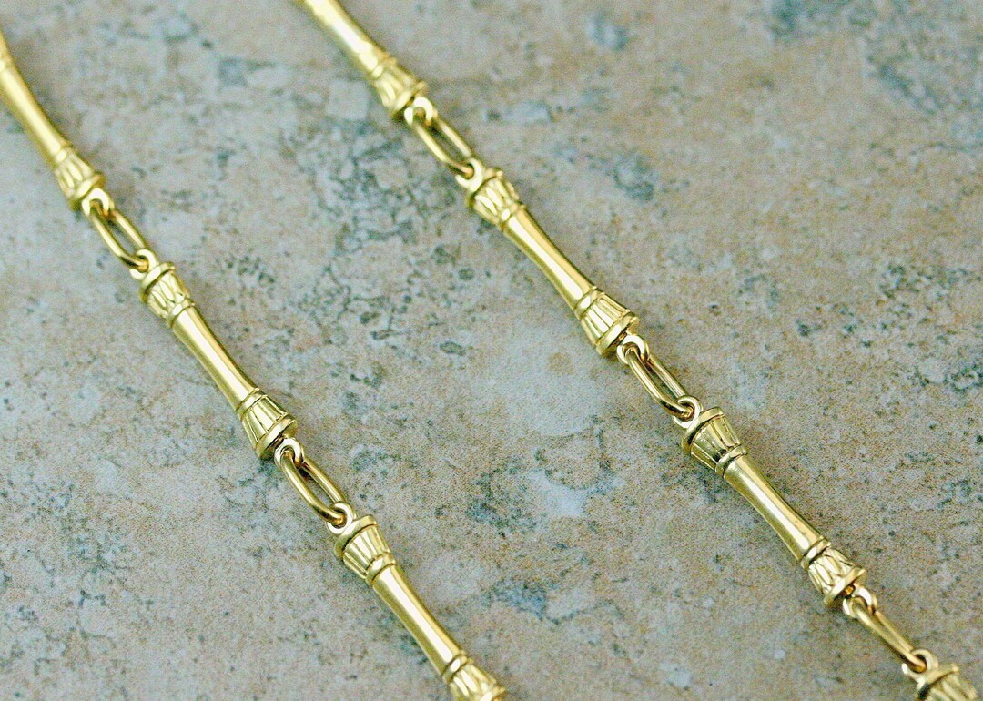 Egyptian Solid Gold Chain Necklace, Gold Antique Link Bar Chain ...