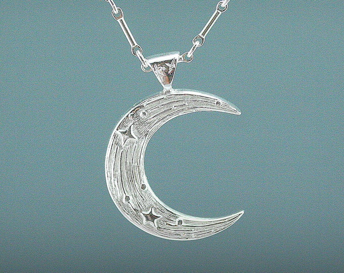 Moon Crescent Pendant, Silver Moon Pendant, Silver Moon Crescent ...