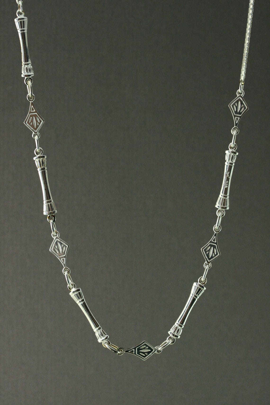 Silver art deco necklace silver art deco chain silver chain | Etsy