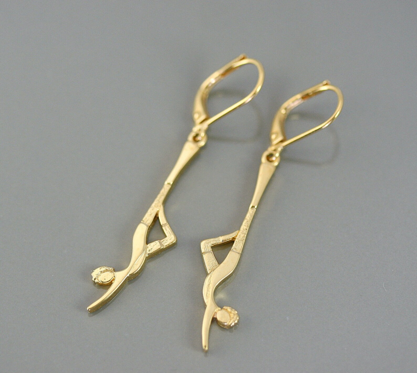 Acrobate Gold Earring, Yoga Gold Earring, Tree Pose Position, the Diver ...