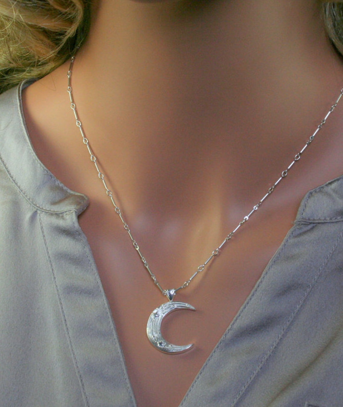 Moon Crescent Pendant Silver Moon Pendant Silver Moon - Etsy