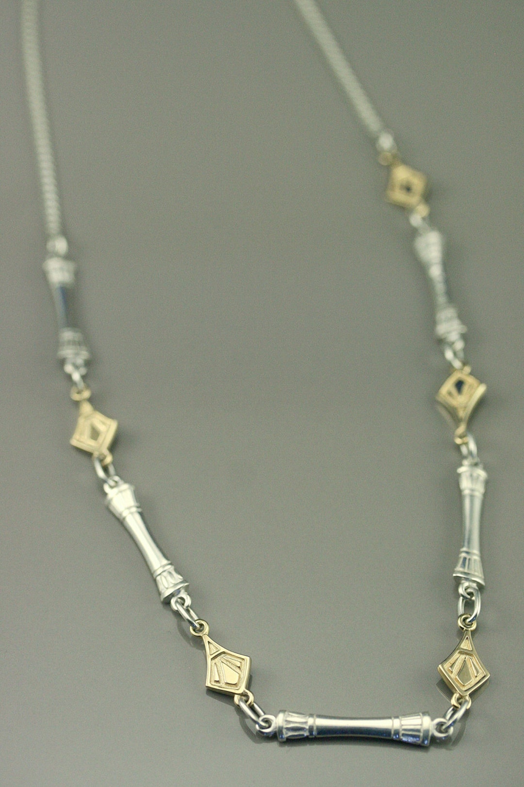 Egyptian Silver and Gold Necklace, Art Deco Chain, Silver and Gold ...