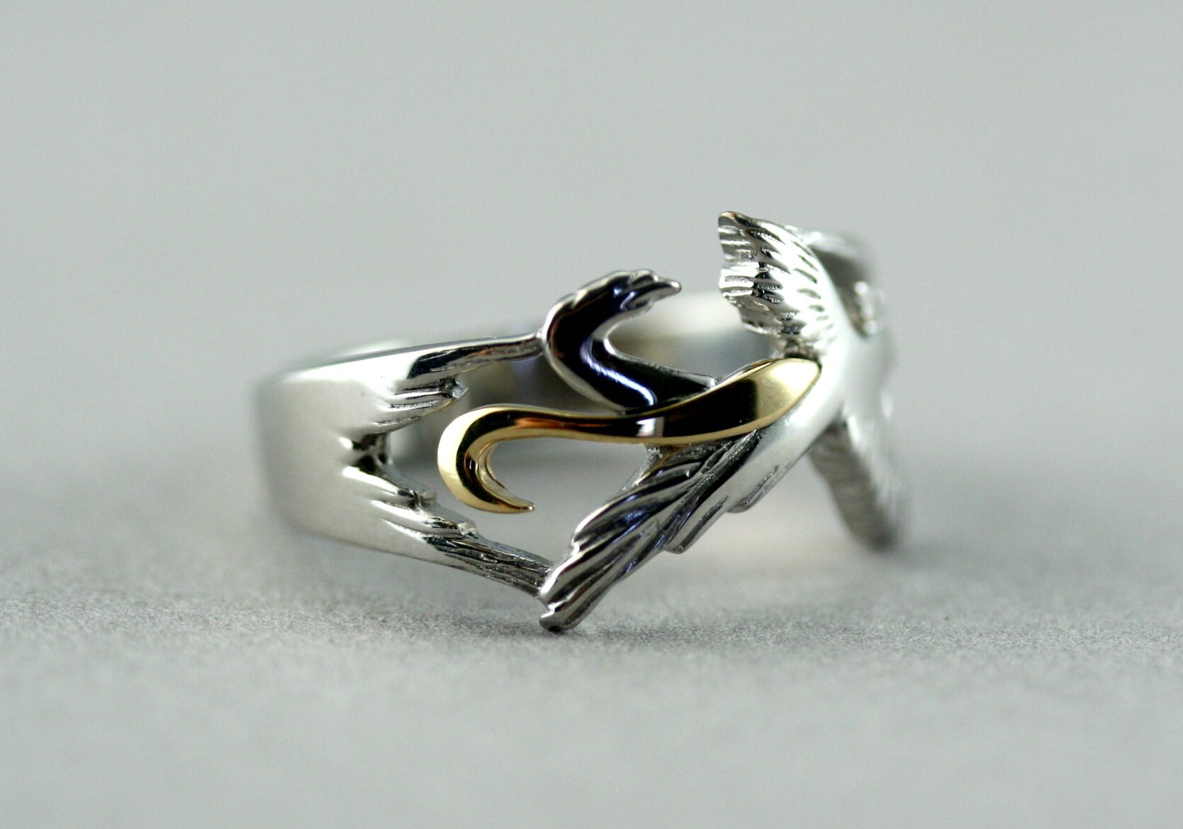 Phoenix Bird Silver and Gold Women Ring - Etsy