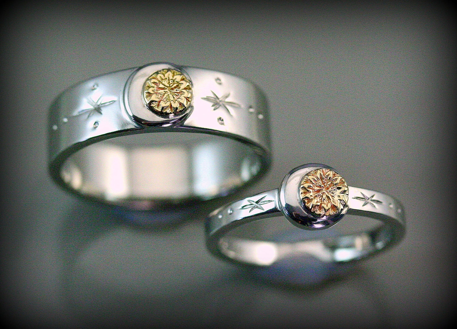 Sun and Moon Wedding Silver and Gold Ring Set for Men and Women - Etsy