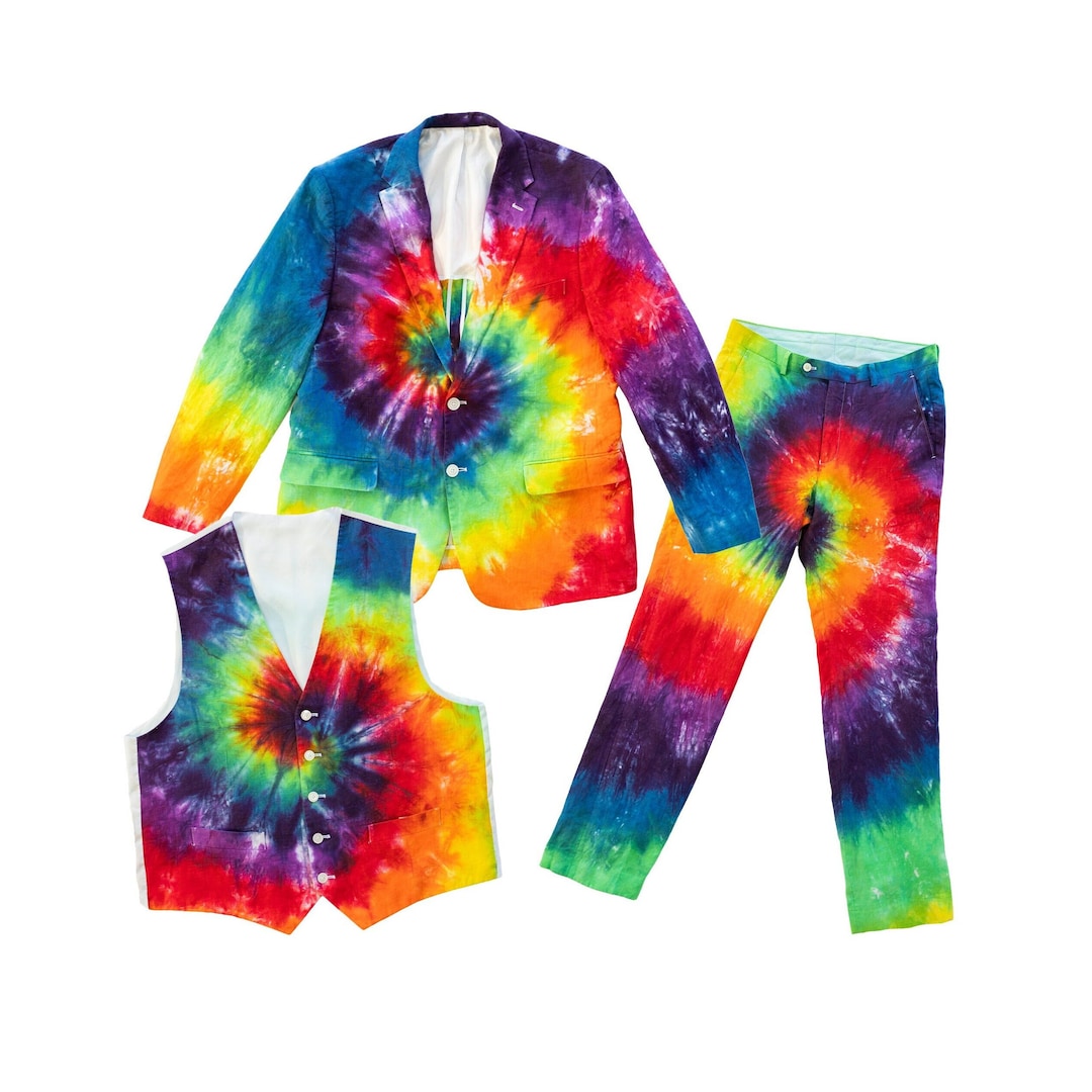 Rainbow Tie Dye Linen 3-piece Suit - Groovy Wedding Outfit - Etsy
