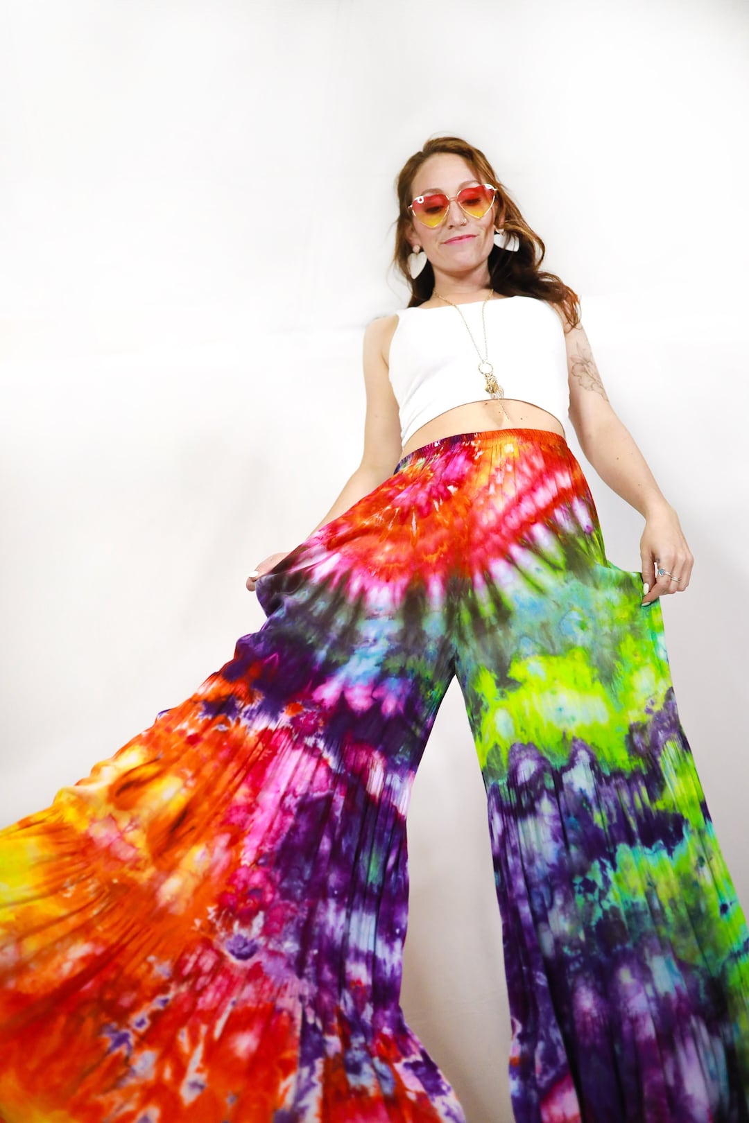 Tie Dye Hippie Flare Pants - Rainbow Ice Dye - Size: S-2XL - Handmade ...