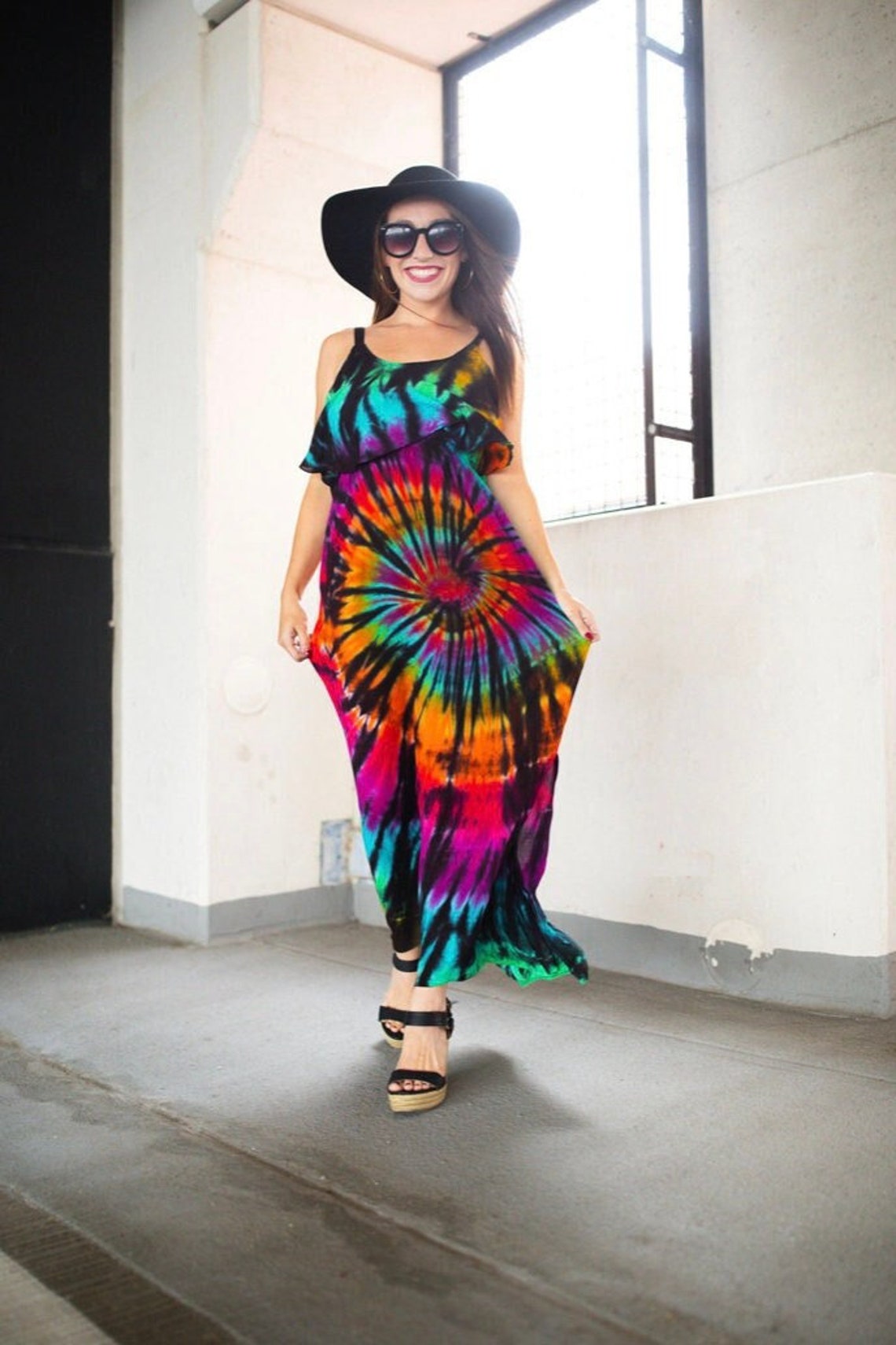 Tie Dye Dress - Women's Tie Dye Maxi Dress - Tye Dye Dress - Bohemian ...