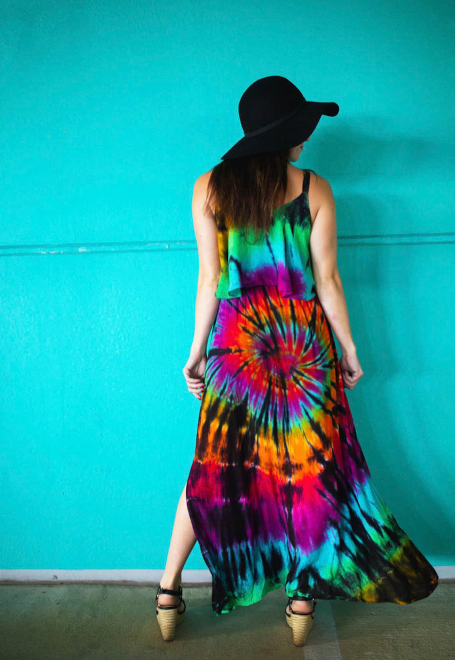 Tie Dye Dress - Women's Tie Dye Maxi Dress - Tye Dye Dress - Bohemian ...