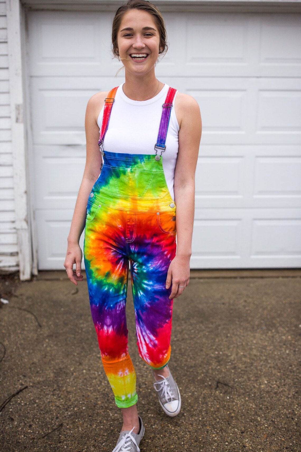 Tie Dye Overalls - Women's Tie Dye Overalls - Rainbow Overalls - Slim ...