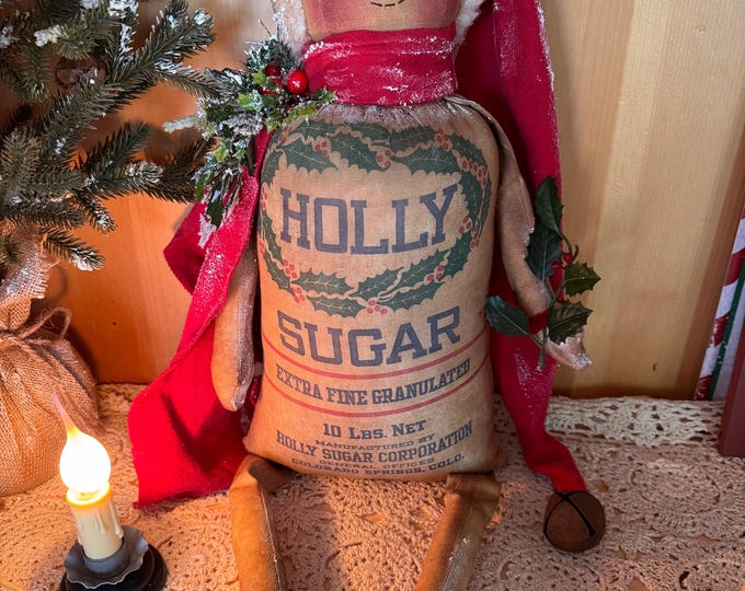 Holly Sugar-primitive Snowman-handmade Snowman Doll-folk Art Doll ...
