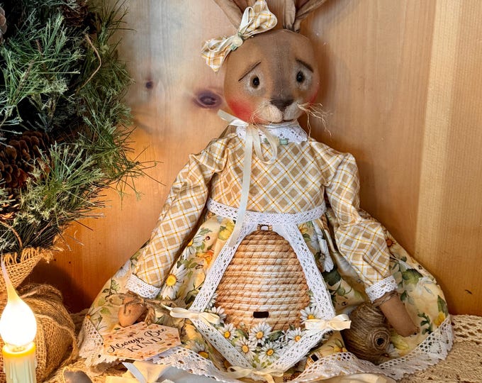 Handmade Primitive Bunny Doll-spring Rabbit-vintage Bunny-folk Art ...