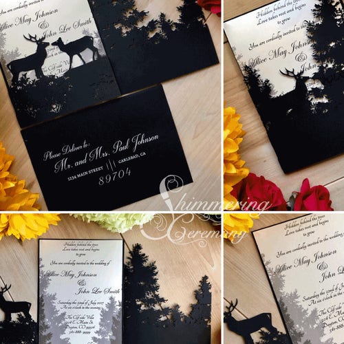 Forest Laser Cut Wedding Invitation Elk Kissing in the Trees - Etsy