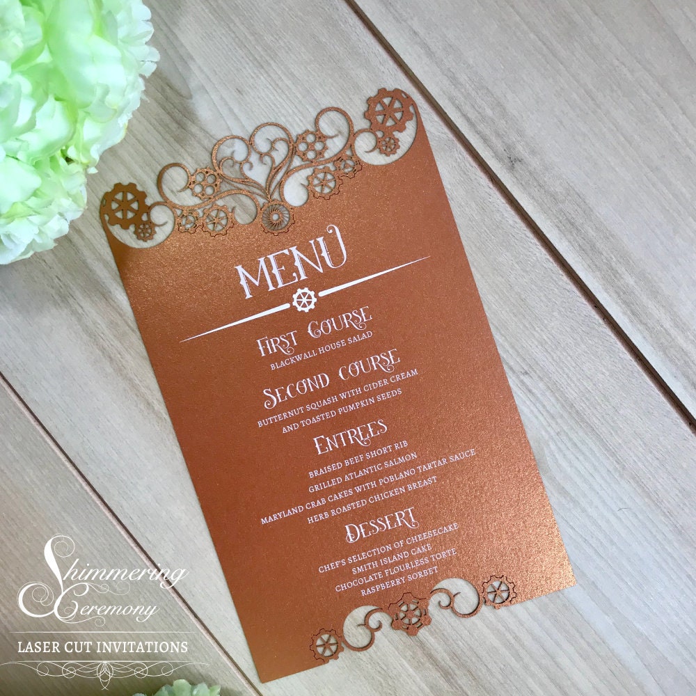 Steampunk laser cut menu or program industrial cut gears | Etsy