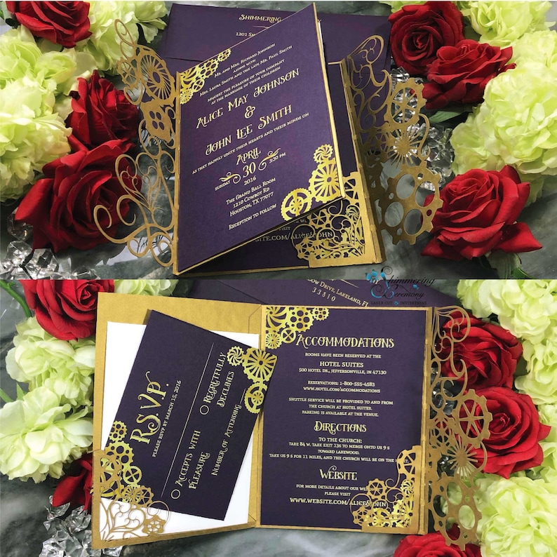 Laser Cut Steampunk Wedding Invitation Set - Etsy