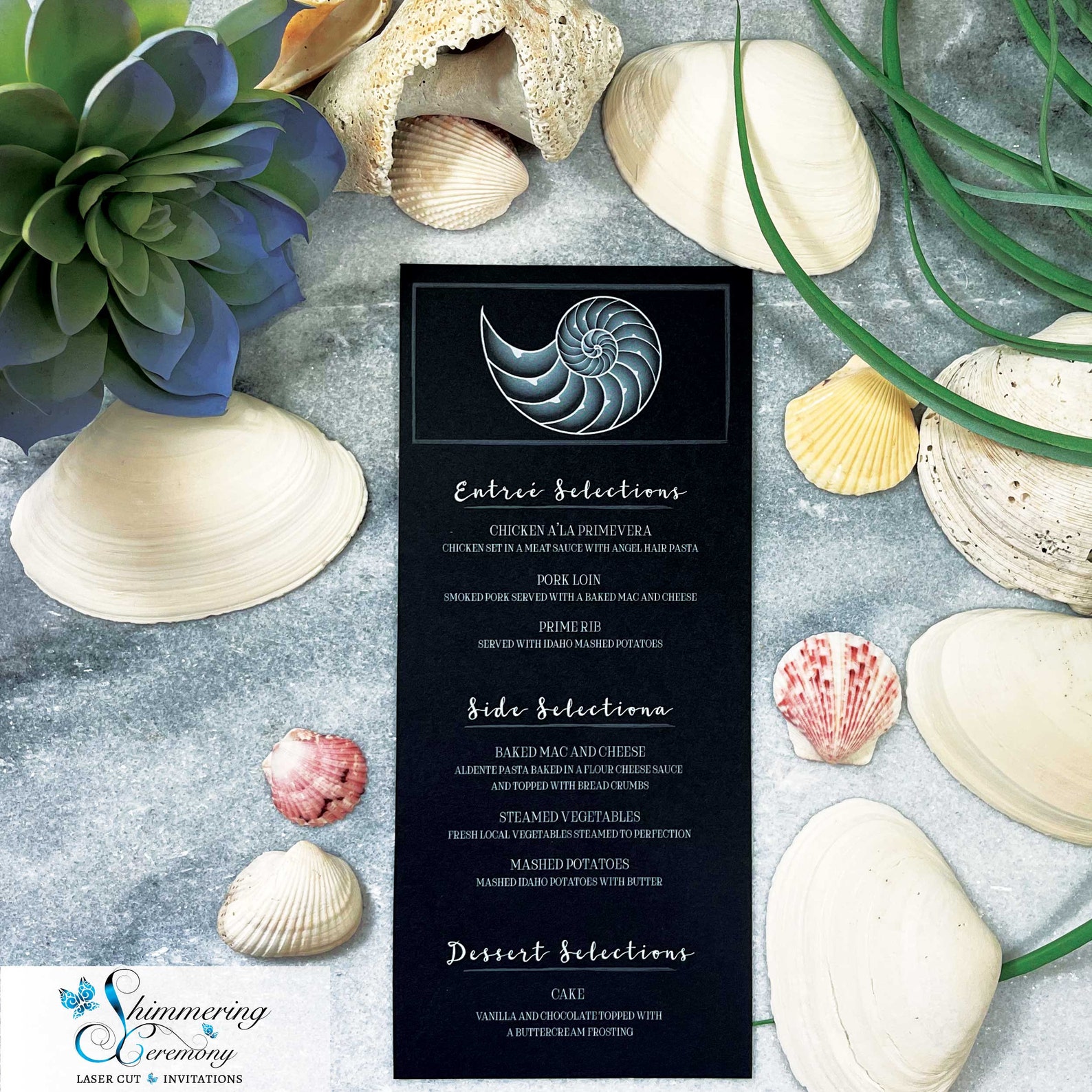 Shell Beach Menu Card Carte de menu de mariage imprimée | Etsy France