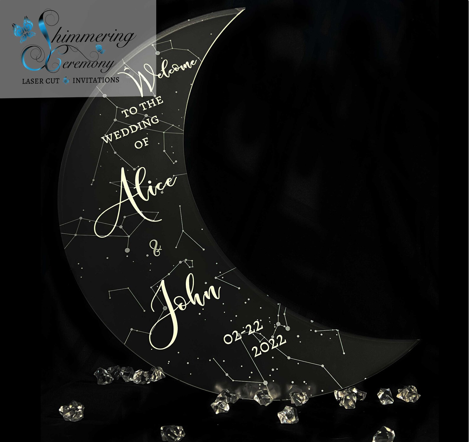 Moon and Stars Shaped Acrylic Welcome Wedding Sign Celestial Starry ...